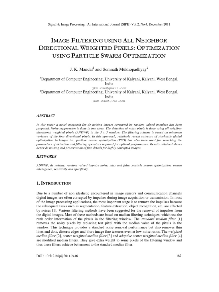 Image Filtering Using All Neighbor Directional Weighted Pixels: Optimization Using Particle ...