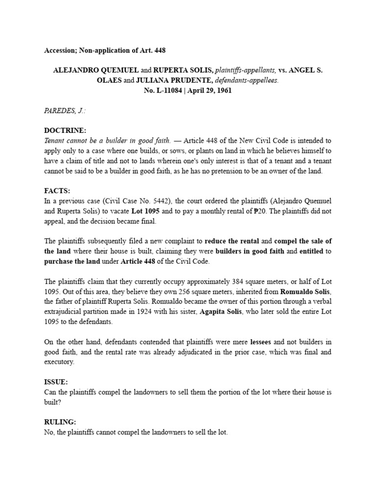 Quemuel v. Olaes Case Digest | PDF | Lawsuit | United States Law