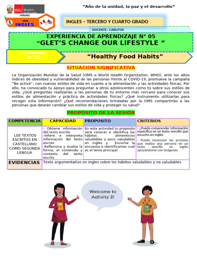 Experiencia de Aprendizaje #05 - Actividad #02 - 3ero y 4to Grado - Ingles | PDF | Relaciones ...