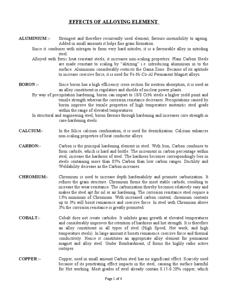 Effects of Alloying Element | PDF | Steel | Alloy