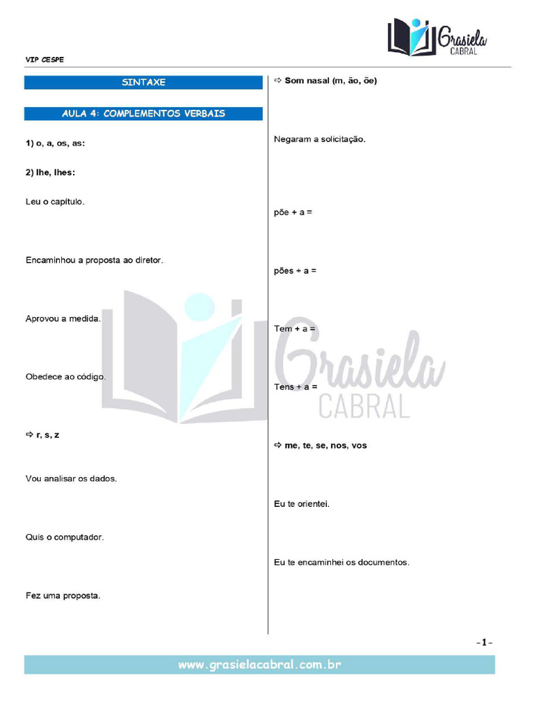 Aula 4 - Complementos Verbais - Aluno - Ok 1 | PDF