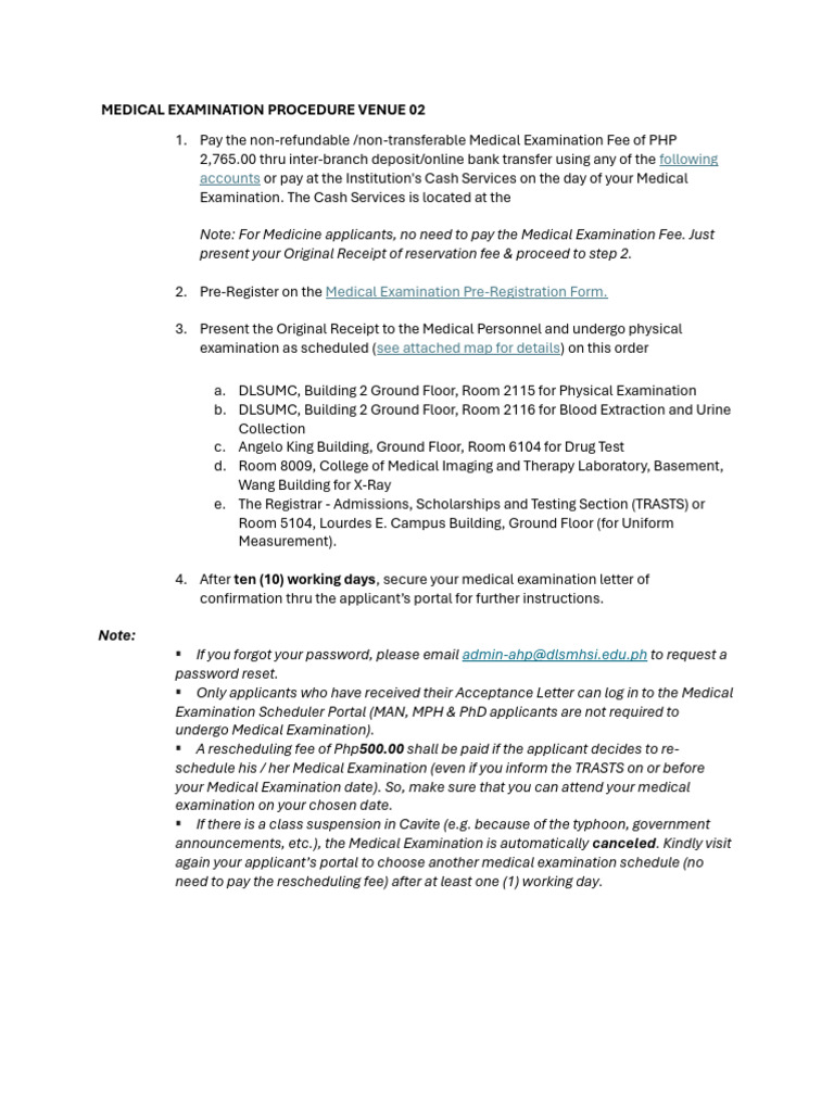 Medical Exam Procedure & Rescheduling Guide | PDF | Physical Examination