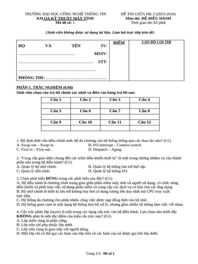GK HK2 2023-2024 - De1 | PDF