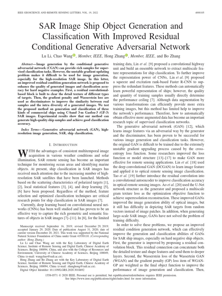 SAR Image Ship Object Generation and Classification With Improved Residual Conditional ...
