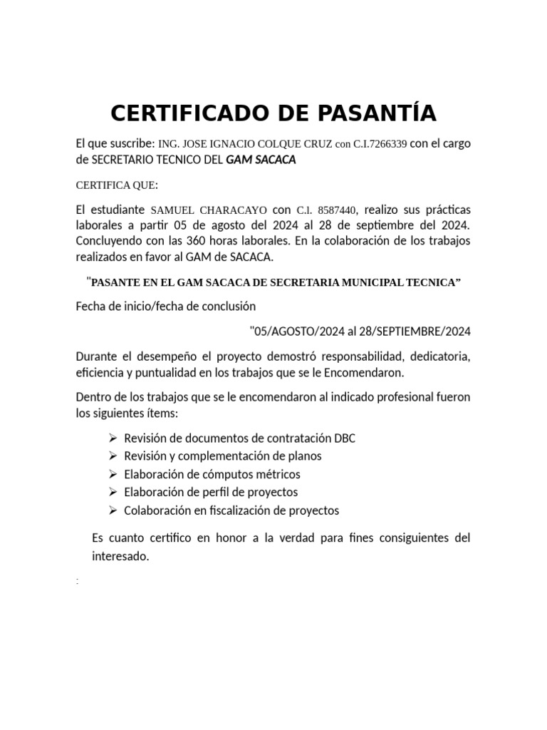Certificado de Pasantia | PDF | Tecnología