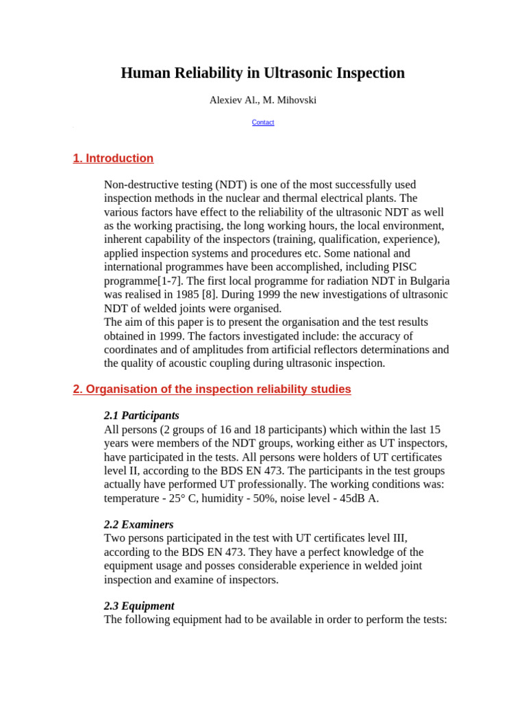 Human Reliability in Ultrasonic Inspection | PDF | Nondestructive ...