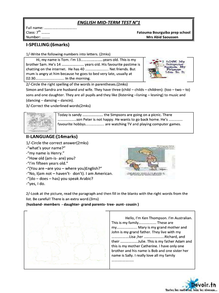 Devoir de Contrôle N°1 2010 2011 (Mme Sawsen Abid) | PDF