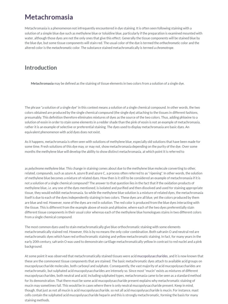 Metachromasia - StainsFile | PDF | Staining | Dye