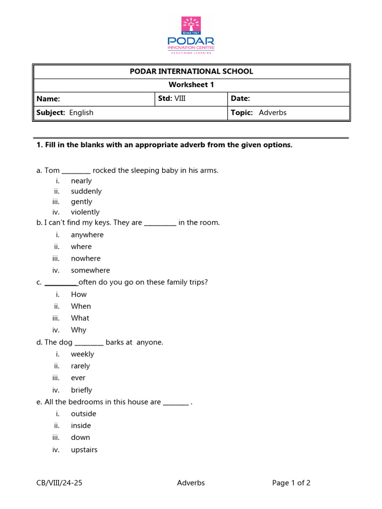 1726279922591.WS1 CB VIII Eng Adverbs | PDF | General Fiction