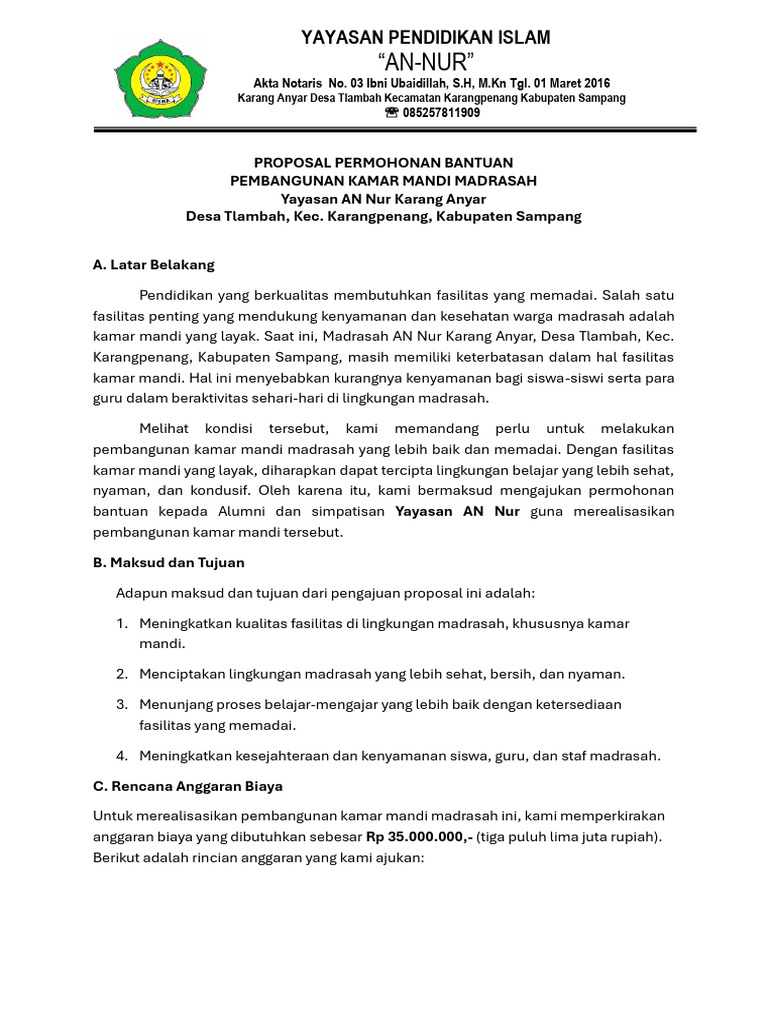 Proposal Kamar Mandi | PDF