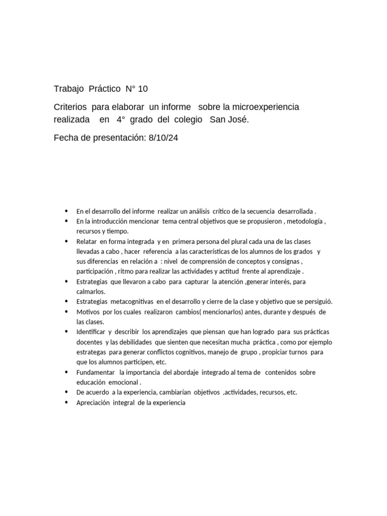 Criterios para Elaborar Un Informe de La Microexperiencia en 4°grado ...