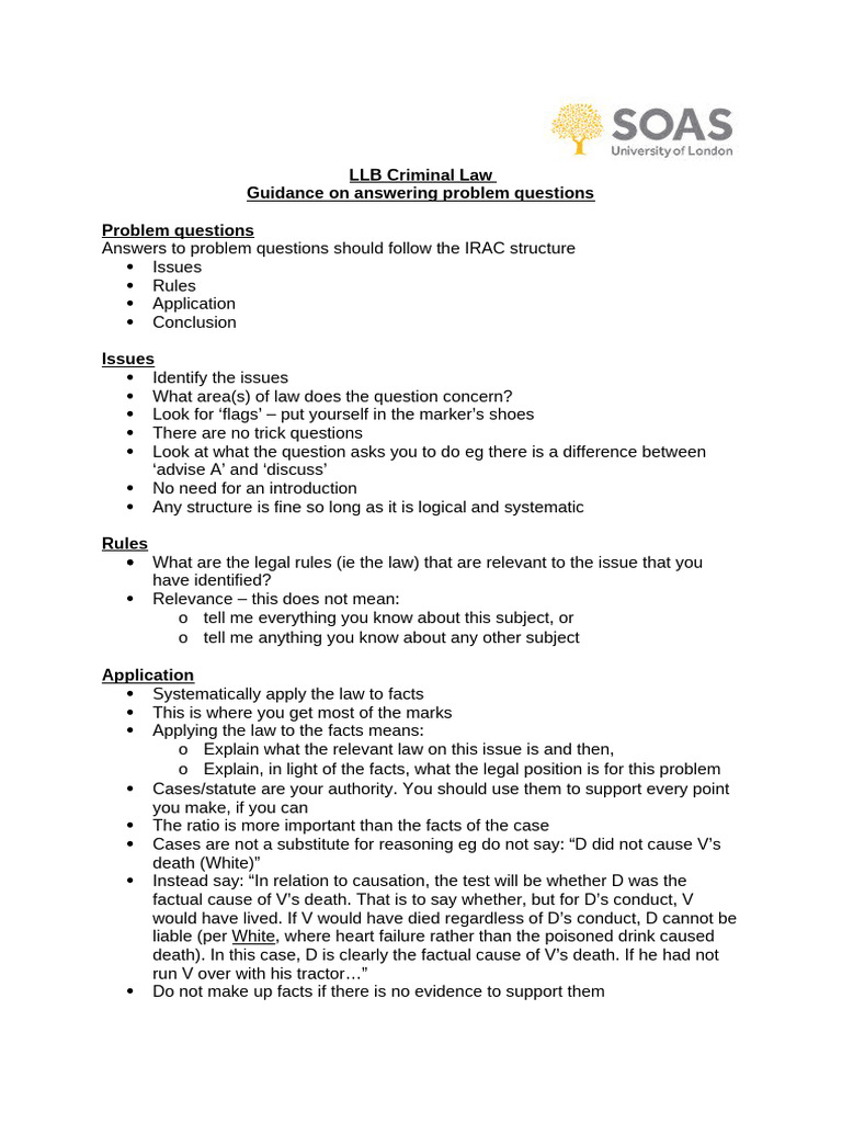 LLB Criminal Law: IRAC Method Guide | PDF