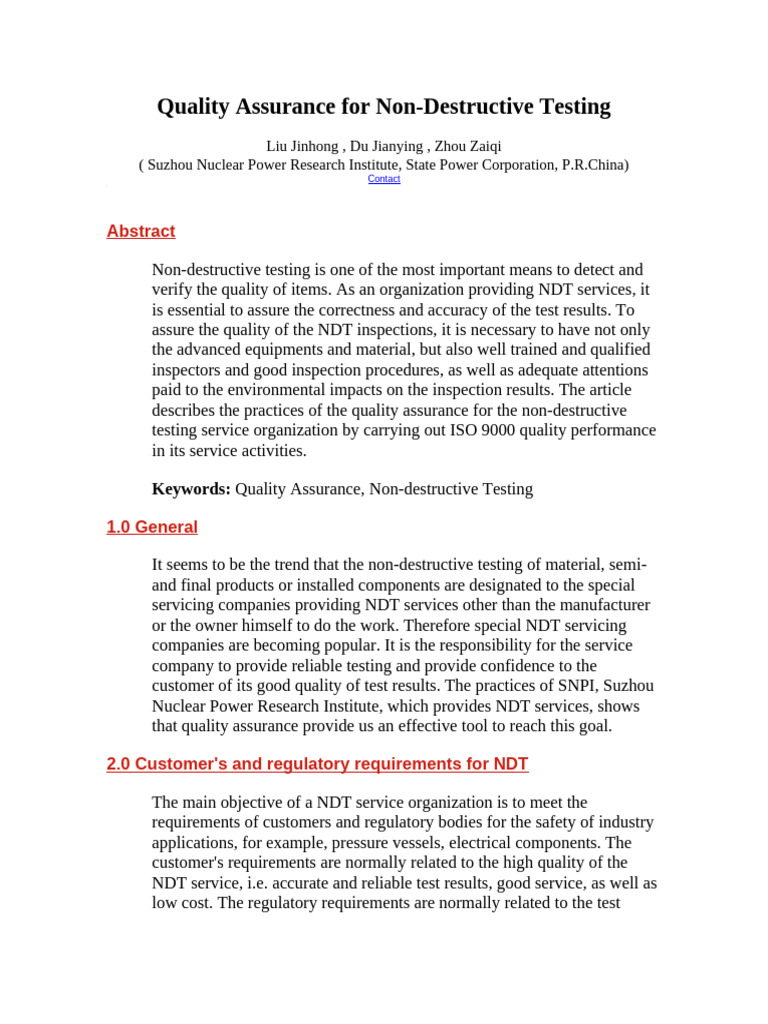 Non-Destructive Testing Quality Assurance | PDF | Nondestructive ...