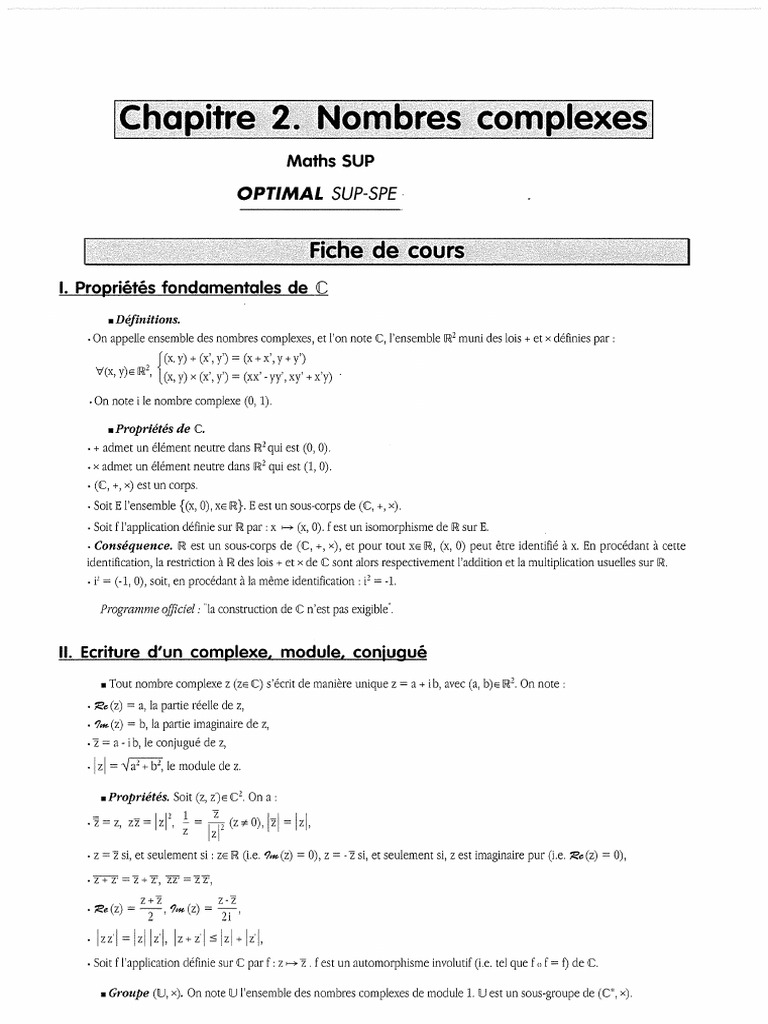 Nombres Complexes. Cours | PDF
