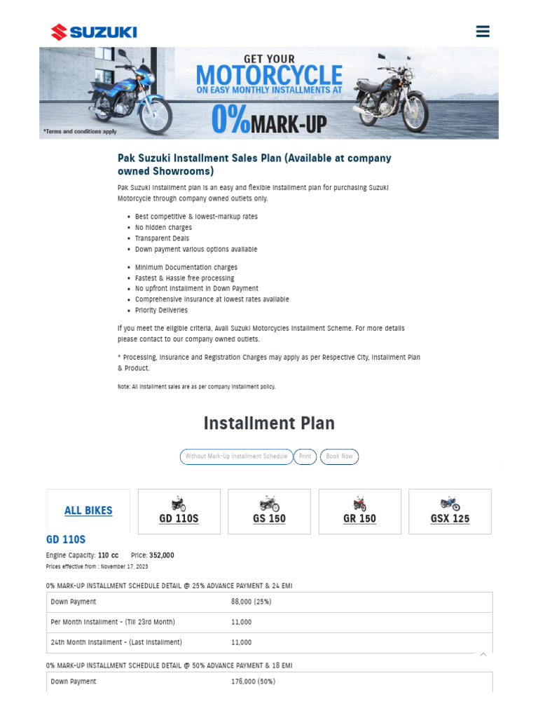 Installment Schedule Plan - Suzuki Pakistan | PDF | Finance & Money ...