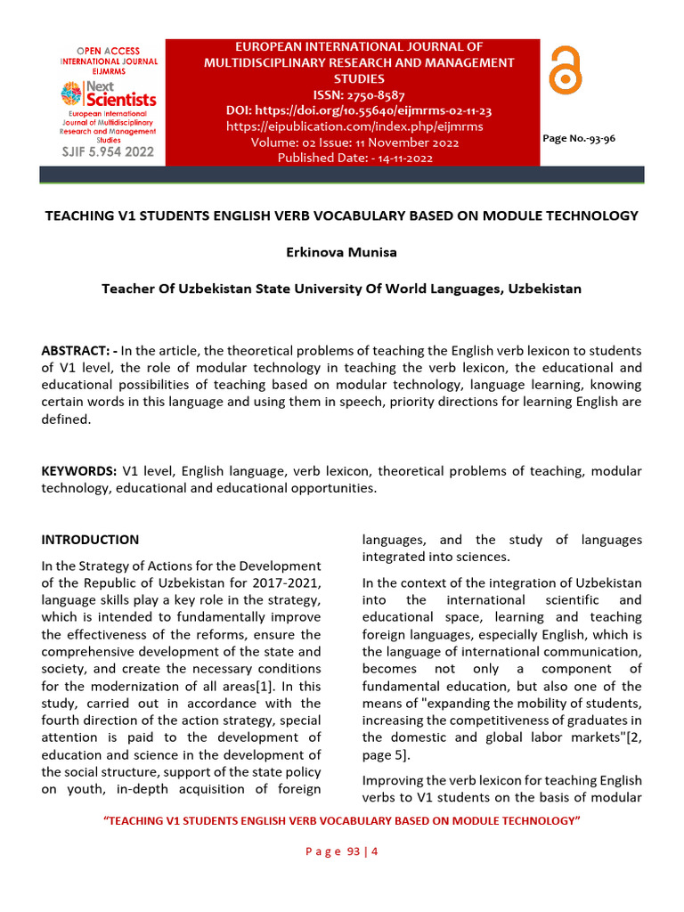 Teaching v1 Students English Verb Vocabulary Based | PDF | English ...