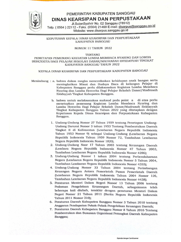 Sk Penetapan Pemenang Lomba | PDF