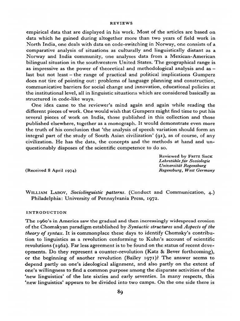 William Labov Sociolinguistic Patterns C-1 | PDF | Sociolinguistics ...