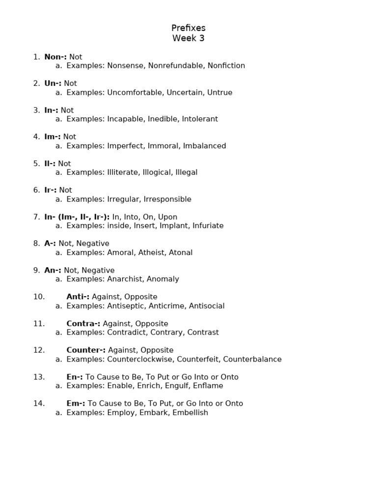 Prefixes List 3 | PDF