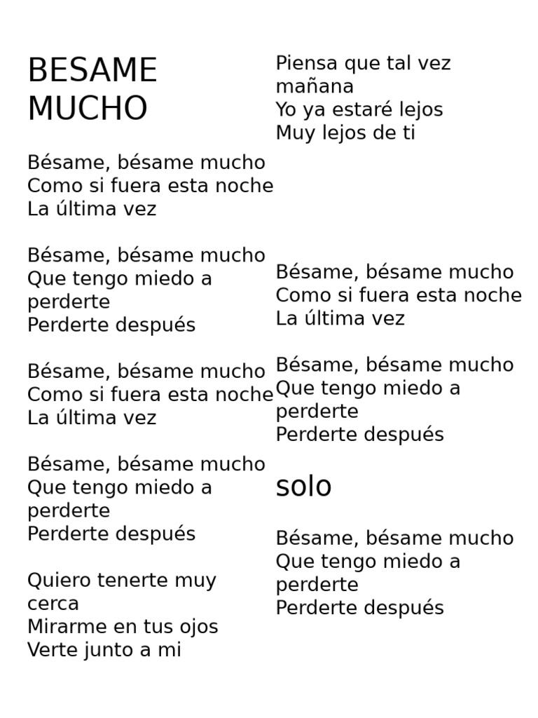 Letra de "Bésame Mucho" - Canción Romántica | PDF