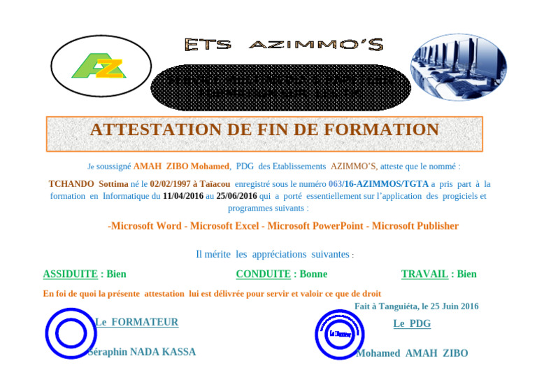 Attestation de Formation en Informatique | PDF