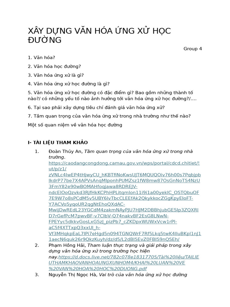 VĂN HÓA ỨNG XỬ HỌC ĐƯỜNG NHOM4 | PDF