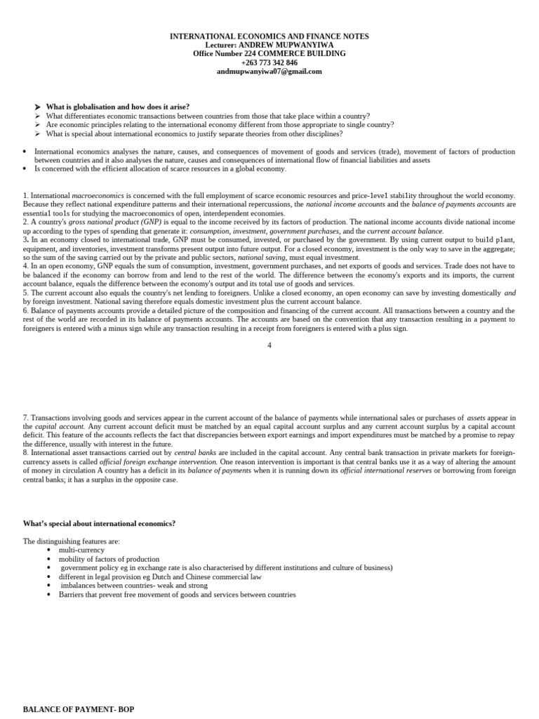 Teaching Notes - Ecd 403 | PDF | Balance Of Payments | Exchange Rate