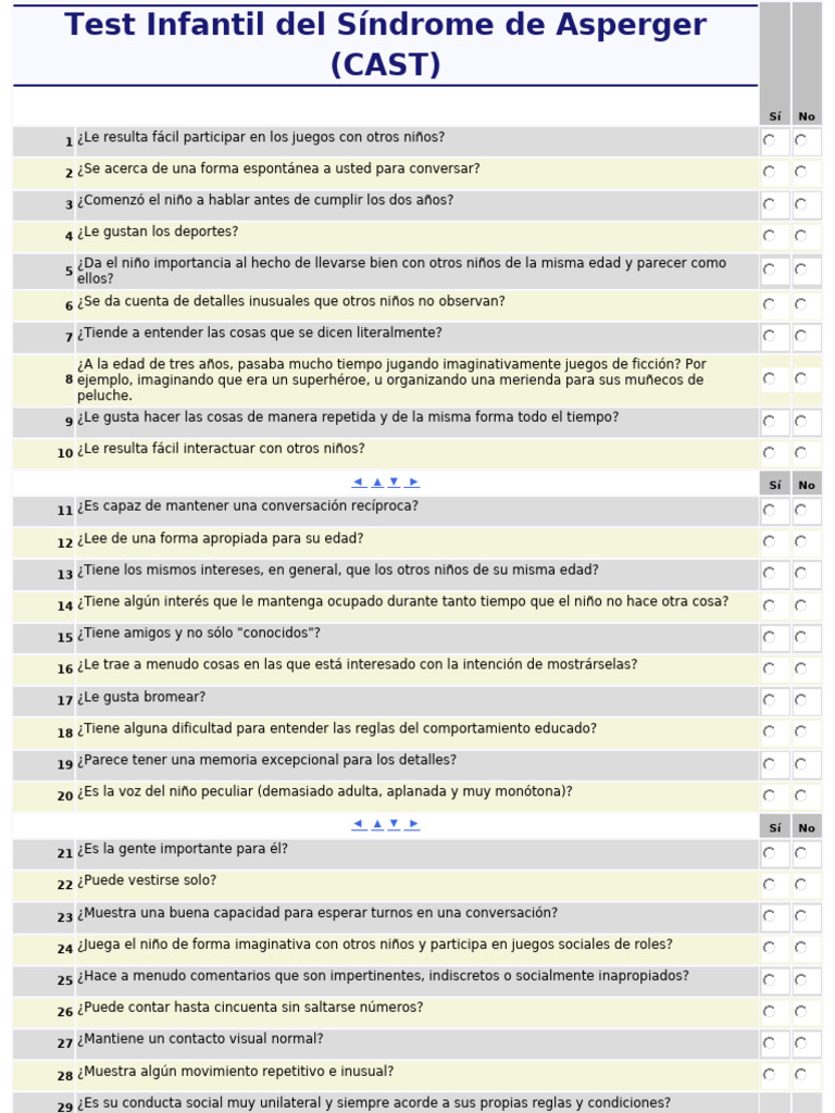 Test Infantil Del Síndrome de Asperger | PDF | Síndrome de Asperger ...