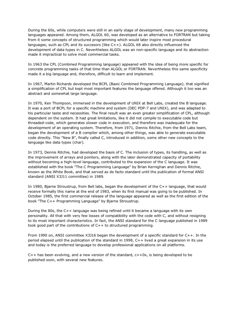 History of C++ | Download Free PDF | C (Programming Language) | C++