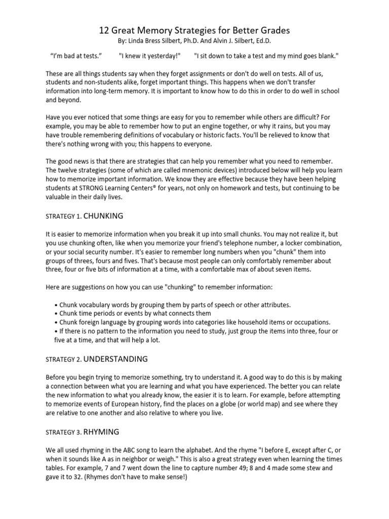 12_Great_Memory_Strategies_for_Better_Grades | PDF | Memory