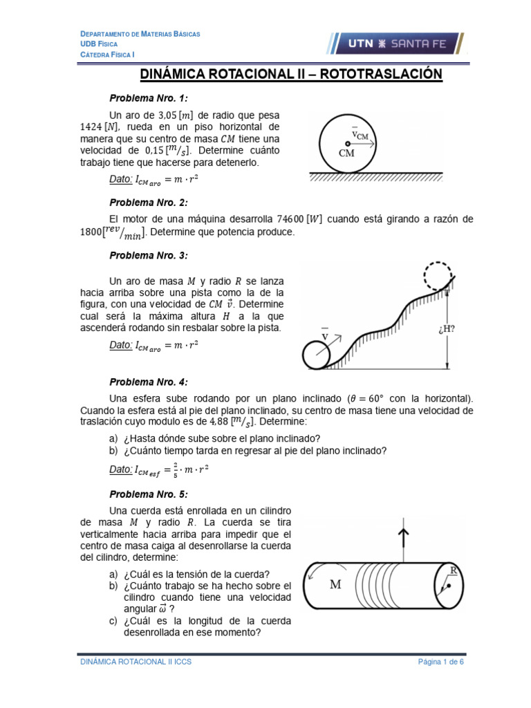 02 - Guía de Ejercicios - Dinámica Del Sólido - Rotacion y Traslación | PDF