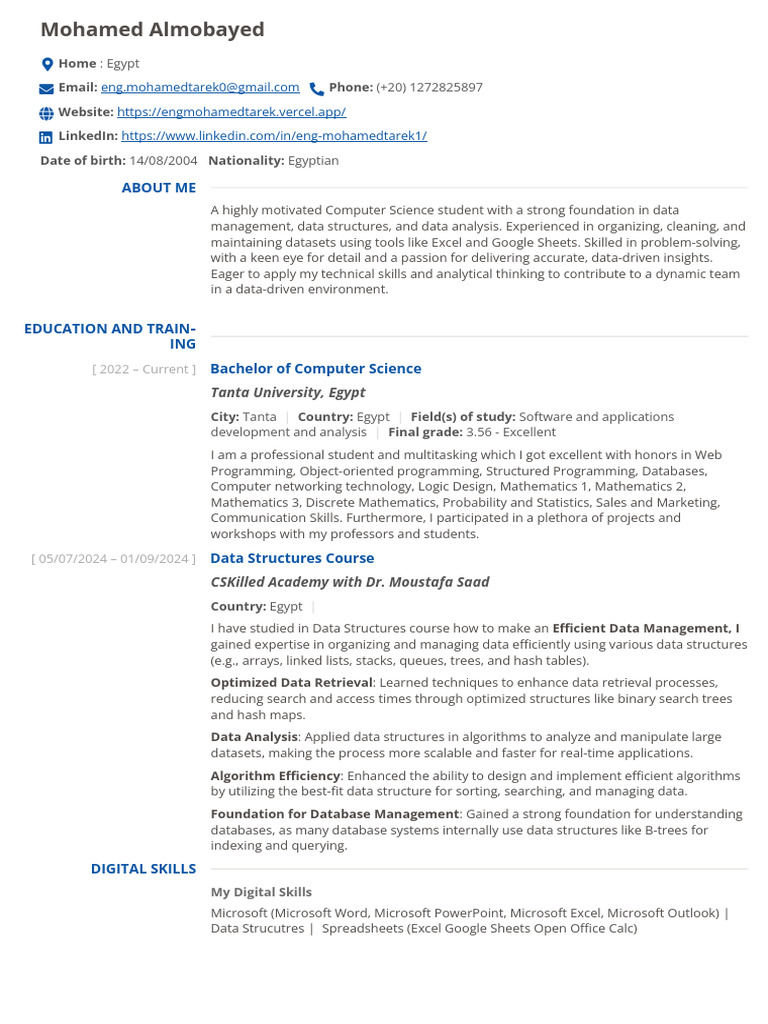 Data CV - Mohamed Almobayed | PDF | Data | Databases