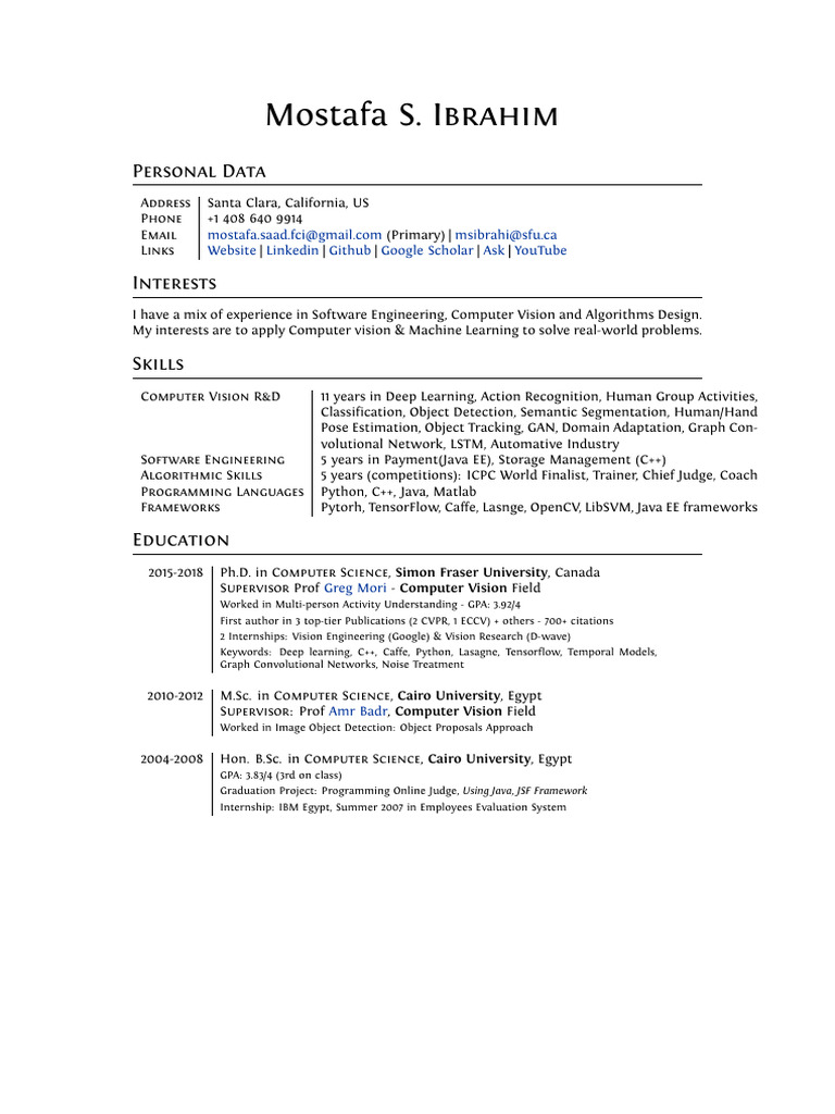 Mostafa S Ibrahim Resume | PDF | Computer Vision | Deep Learning