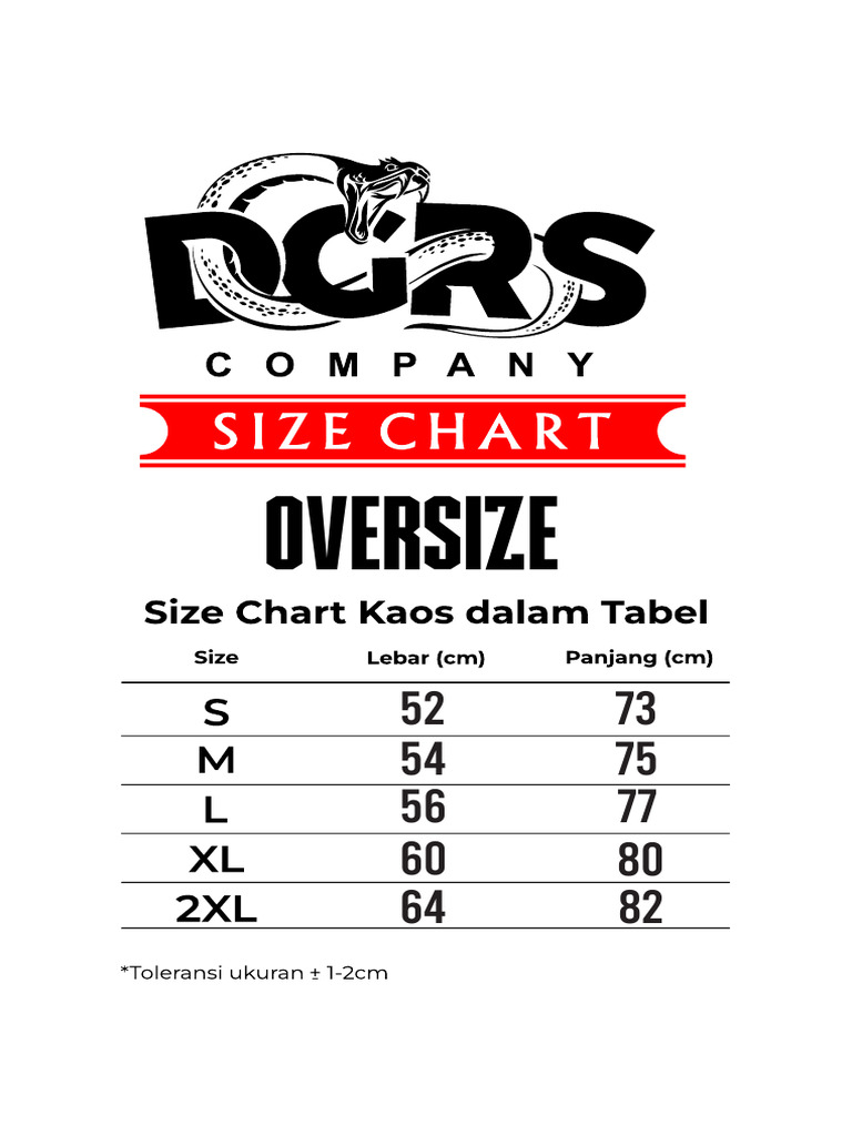 Size Chart Oversize | PDF