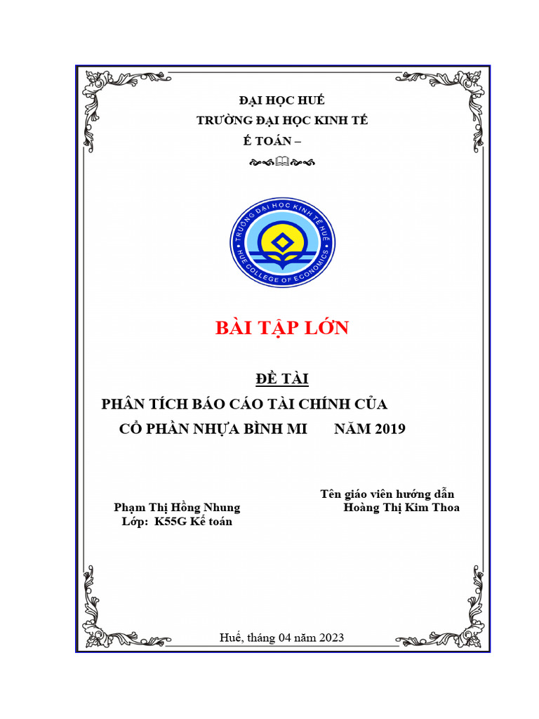 Phạm Thị Hồng Nhung-nhóm 5-Lớp K55G Kế Toán-phân Tích BCTC | PDF