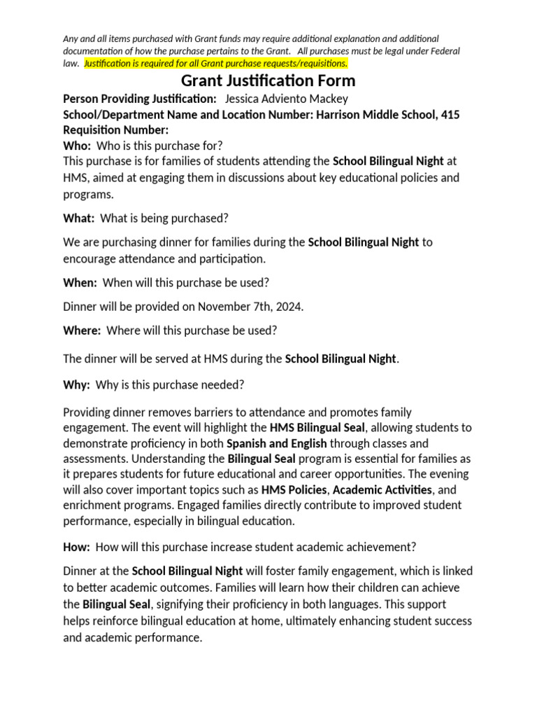 Justification Form - Dinner For Families | PDF | Multilingualism ...