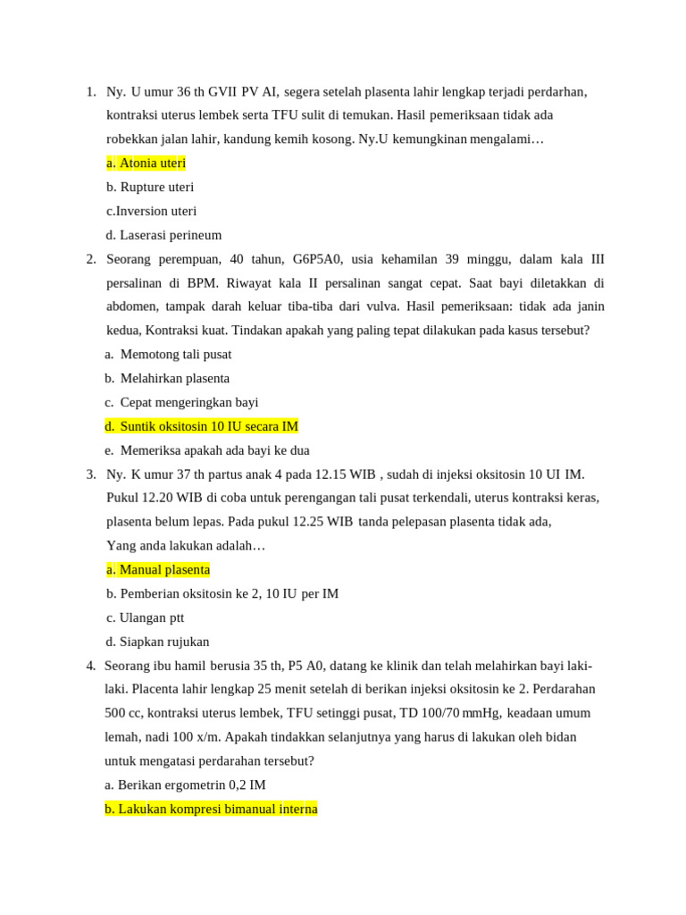 Soal Askeb Inc Jawaban | PDF
