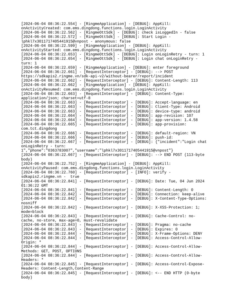 VNPost Login Activity Debug Log | PDF | Computer Security | Security