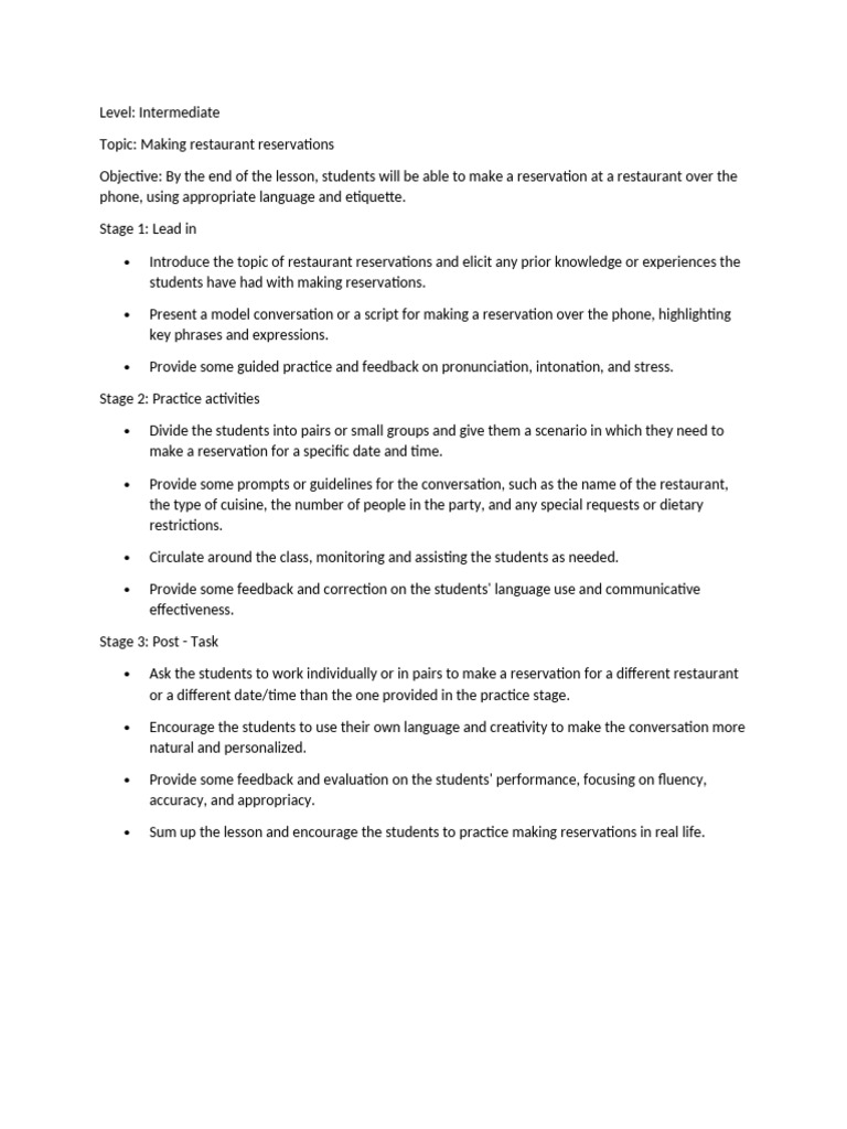 Example Speaking Lesson Plan - Functions | PDF