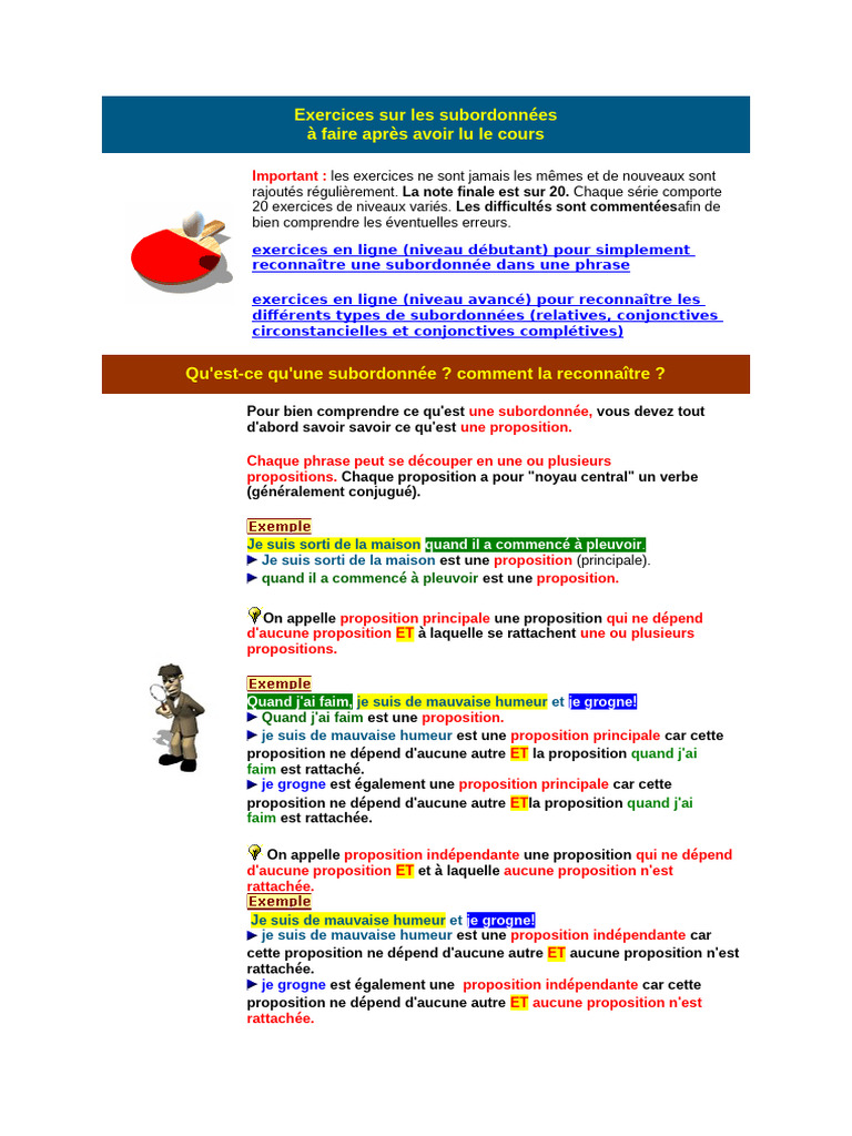 Exercices sur les propositions subordonnées | PDF | Clause | Linguistique