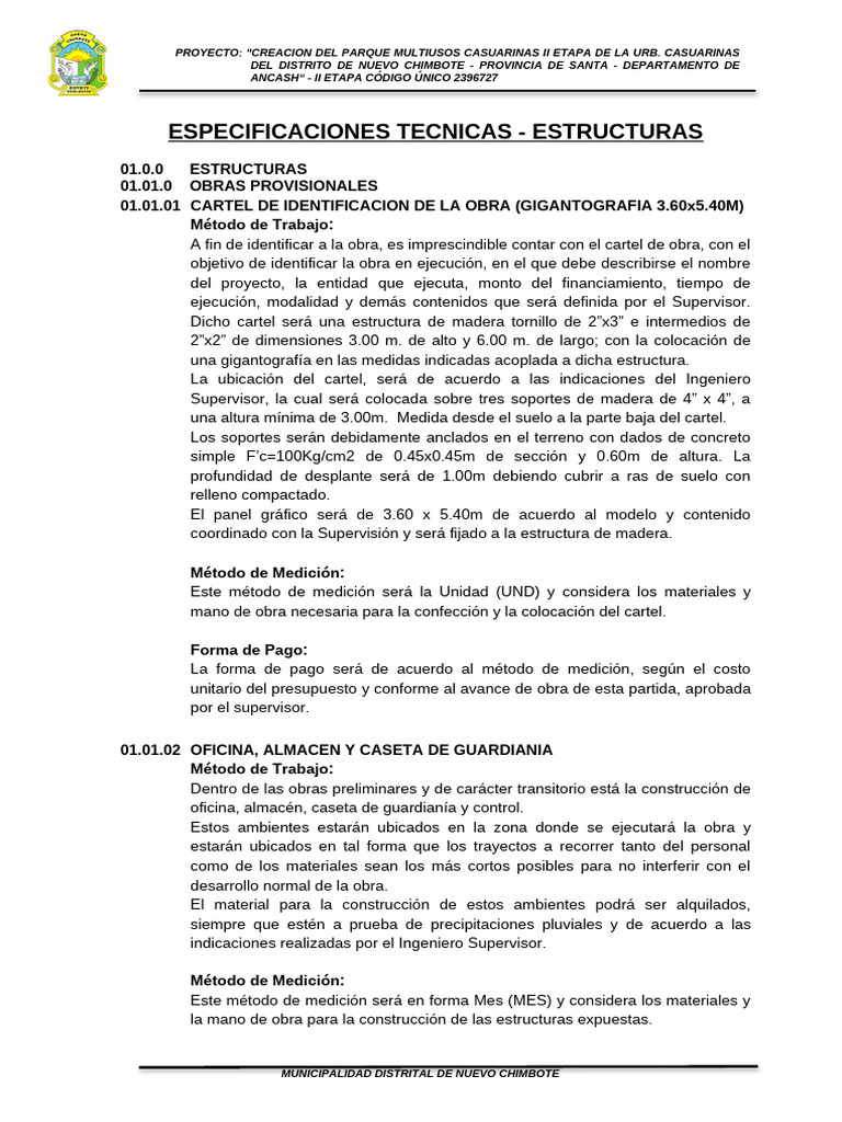 ESPECIFICACIONES TECNICAS ESTRUCTURAS | PDF | Hormigón | Cemento