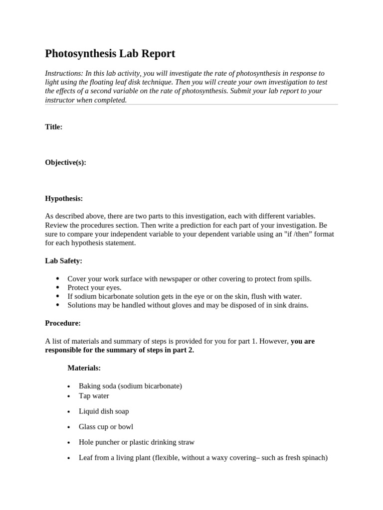 03 04 Photosynthesis Lab Report | PDF | Syringe | Experiment