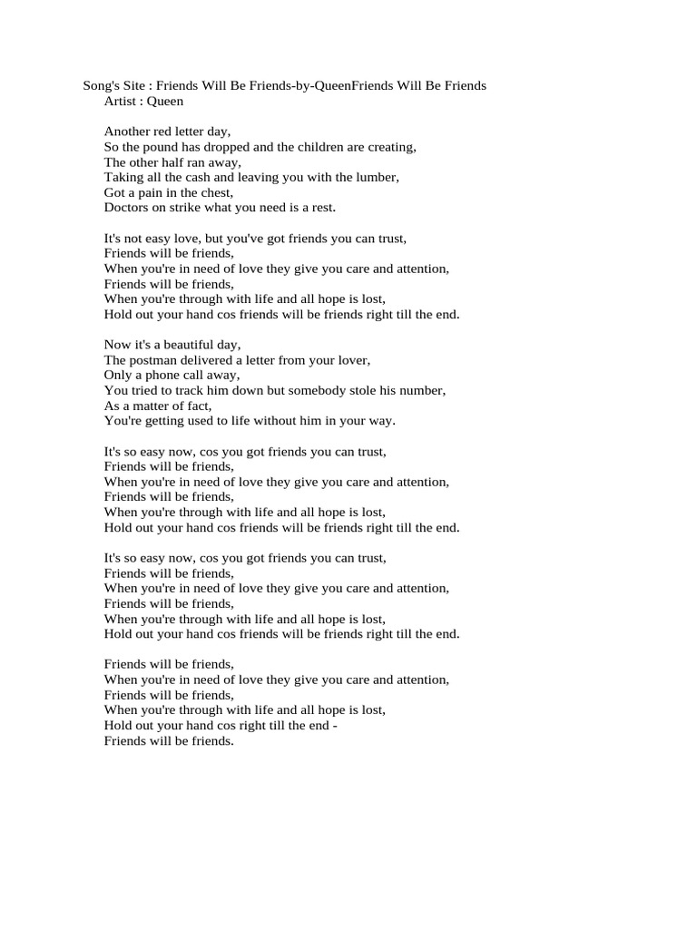 Friends Will Be Friends Pdf Poetry