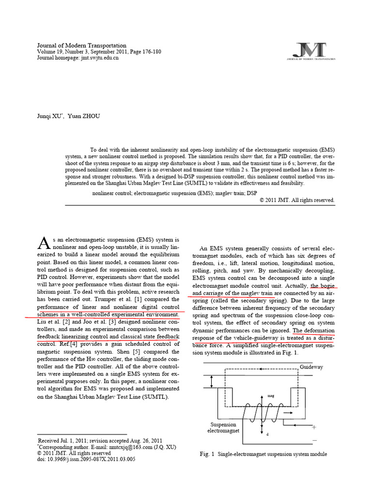A Nonlinear Control Method For The Electromagnetic Suspension System of The Maglev Train | PDF ...