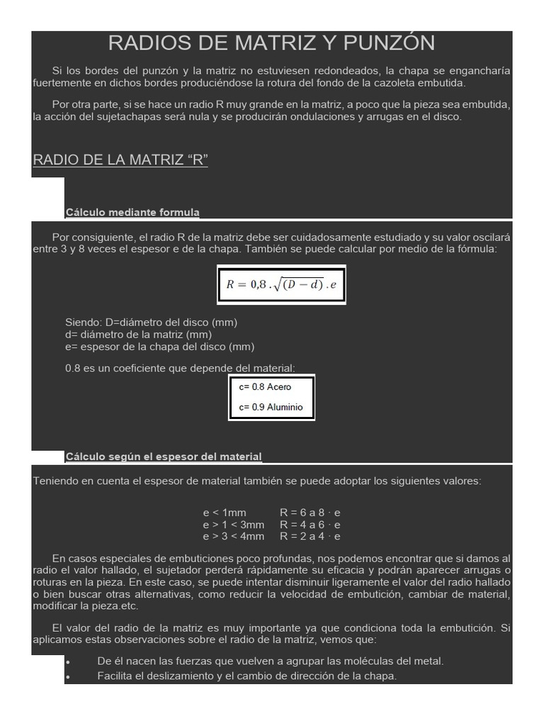 Radios de Matriz y Punzón | PDF | Metalurgia | Ingeniería mecánica