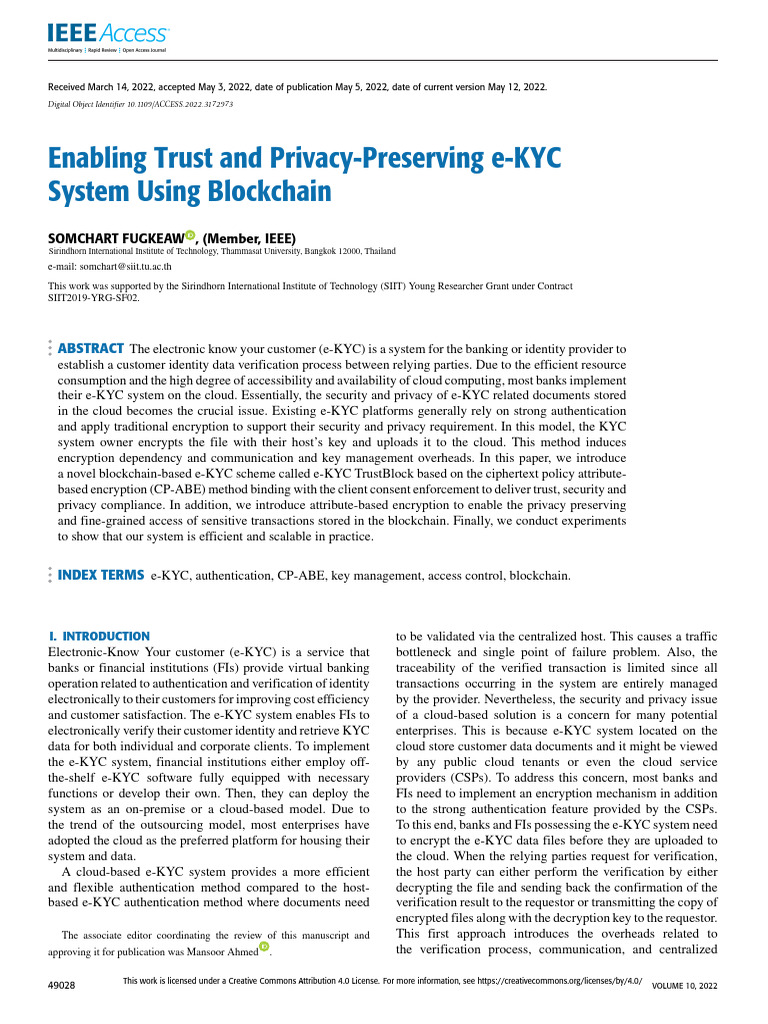 Enabling Trust and Privacy-Preserving e-KYC System Using Blockchain | PDF | Cloud Computing ...