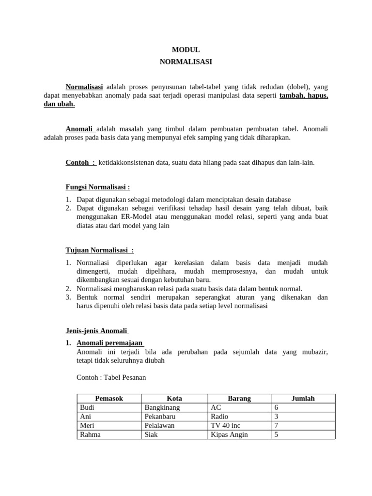 Pertemuan 12 - 13 - MODUL NORMALISASI | PDF
