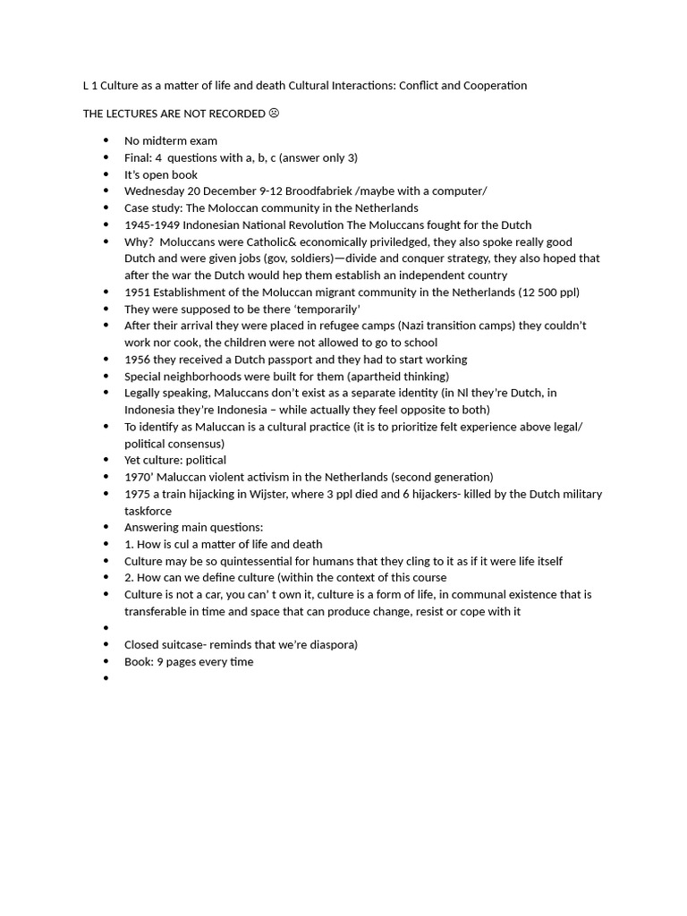 Lecture 1 'Culture As A Matter of Life and Death' Cultural Interaction ...