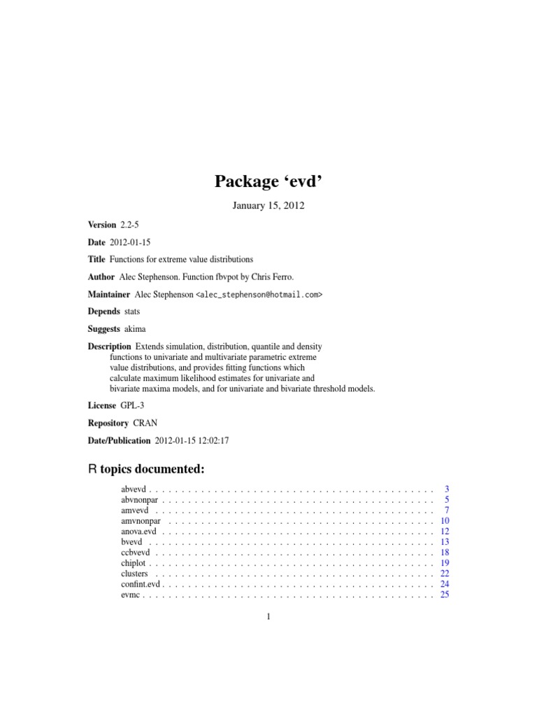 Package Evd': R Topics Documented | PDF | Chi Squared Distribution | Matrix (Mathematics)
