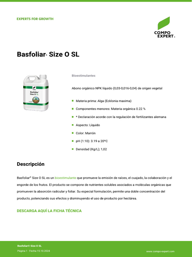 Basfoliar Size O SL FICHA TECNICA | PDF | Fertilizante | Química